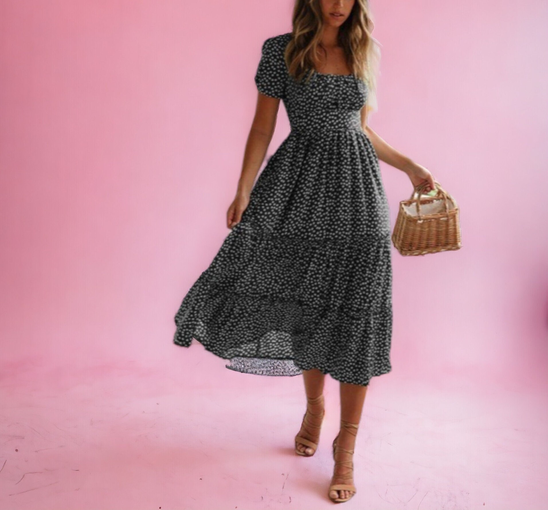 Summer Floral Dress, Pleated Dress, Vibrant Summer Dress, Wedding Party ...