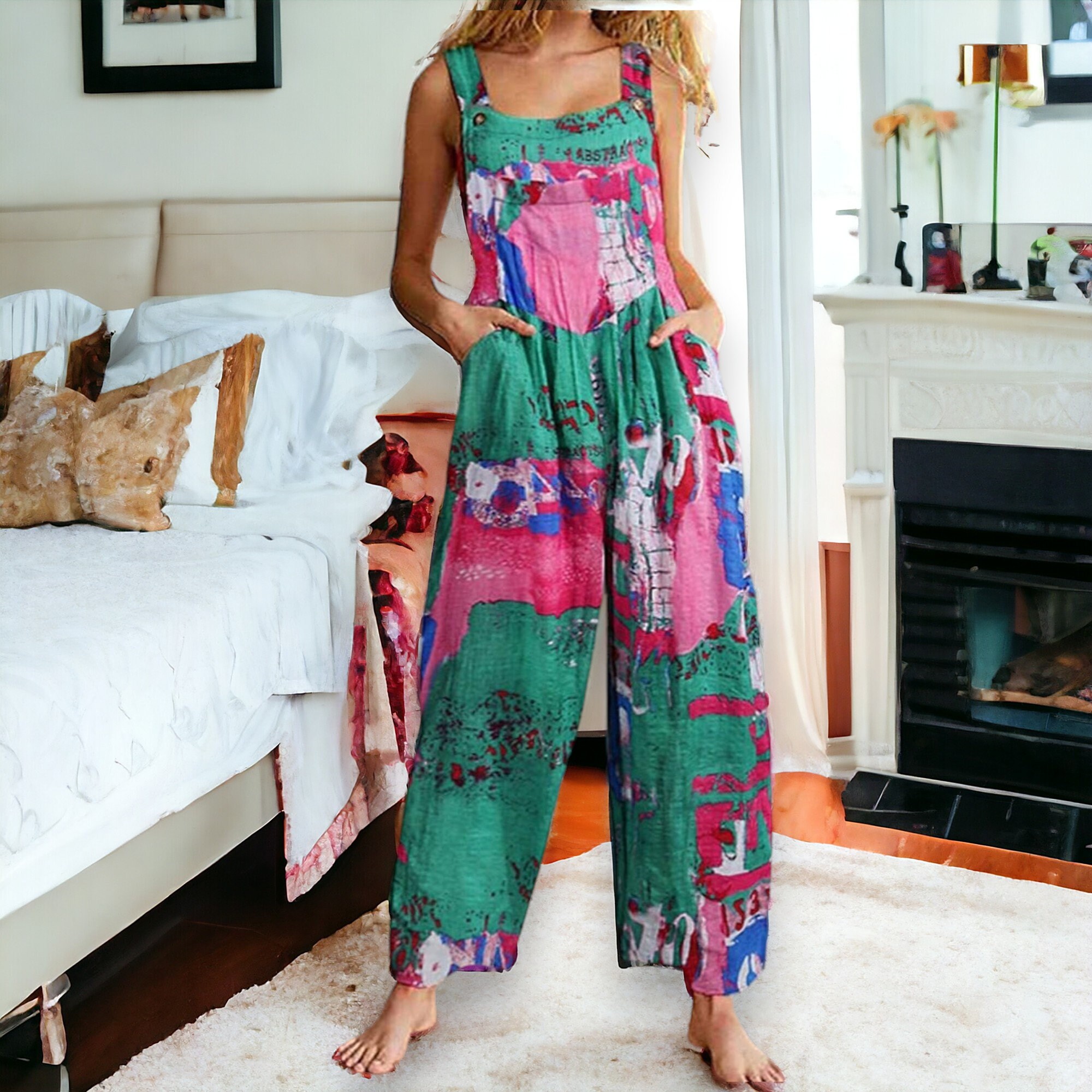 Cotton Boho Overalls, Bell Bottom Jumpsuit, Wide Leg Dungarees, Hippie ...