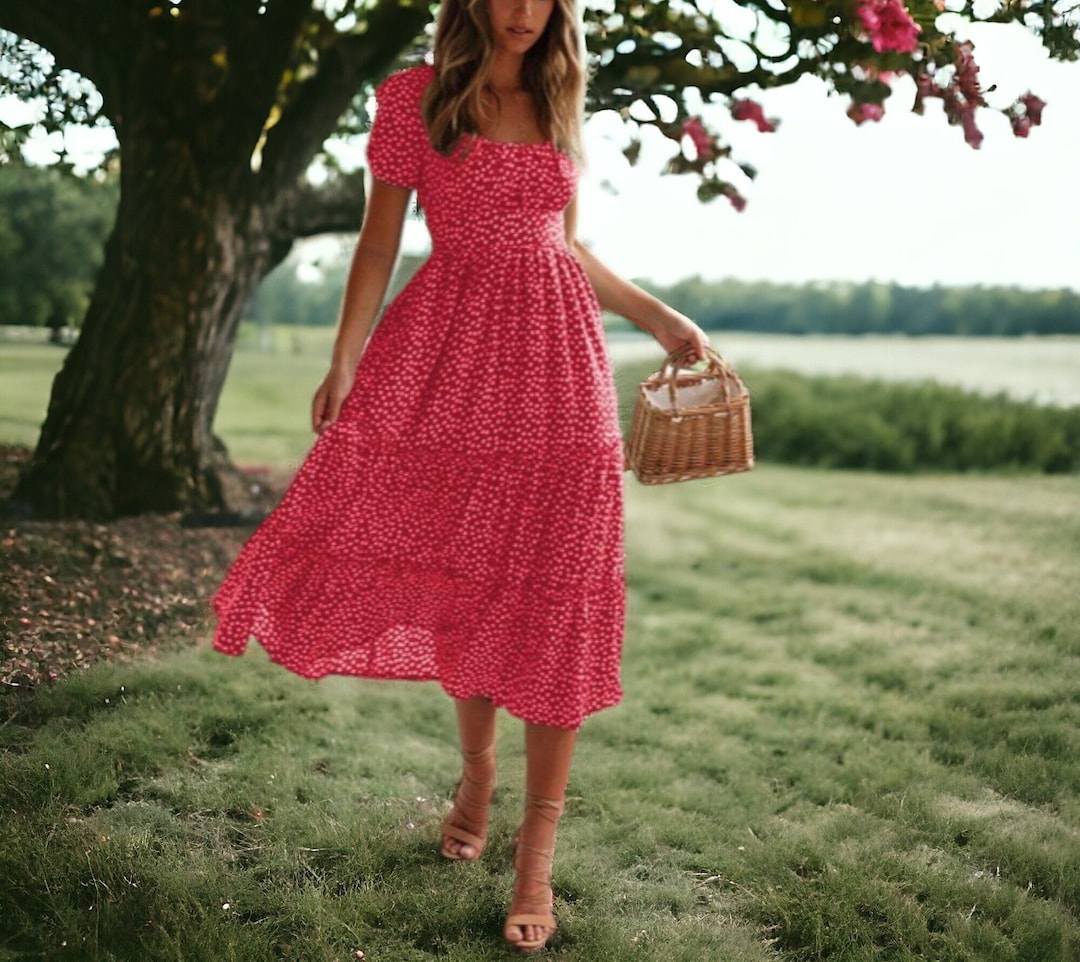 Summer Floral Dress, Pleated Dress, Vibrant Summer Dress, Wedding Party ...