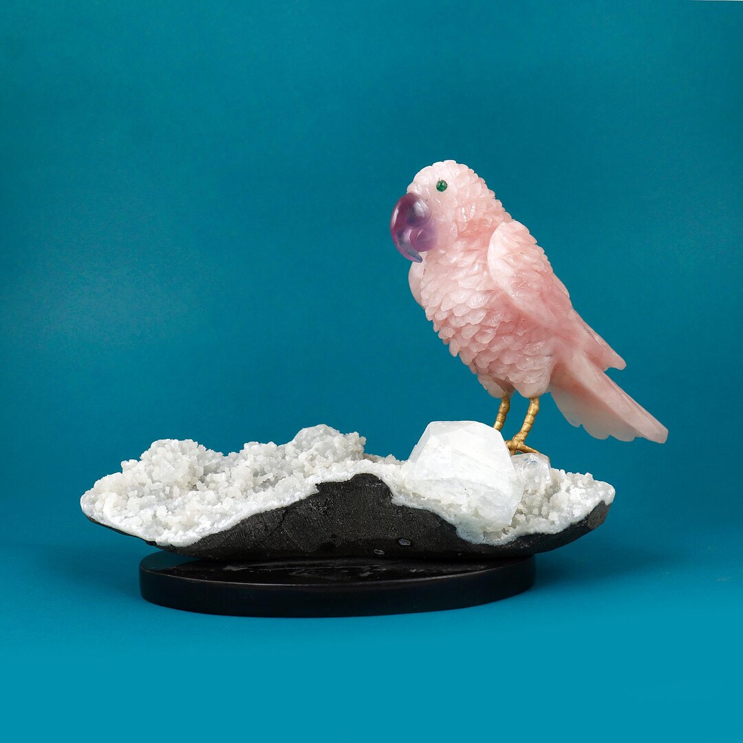 Hand-carved Rose Quartz Bird Figurine | Amethyst Beak, Crystal Base - Etsy
