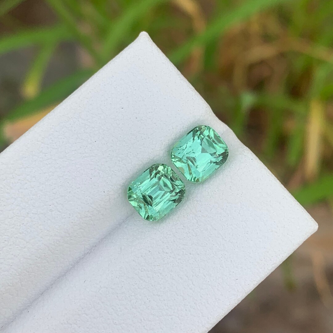 2.90 Carats Faceted Seafoam Tourmaline Pairs | Loose Cushion Shape ...