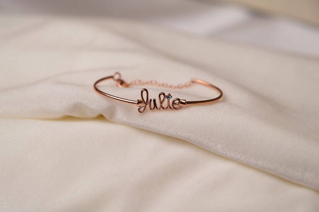 Custom Name Bracelet With Birthstone Sterling Silver Cursive Name ...