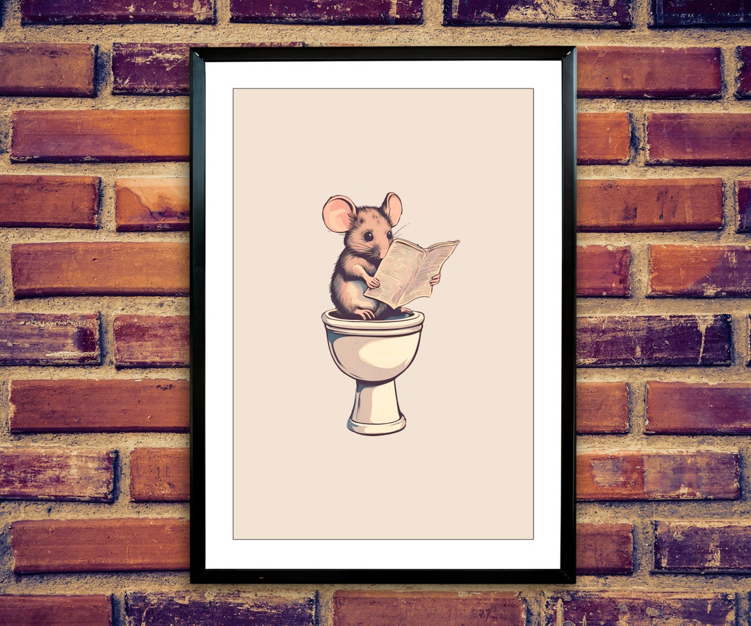 Funny Mouse Toilet Print: Vintage Bathroom Newspaper Art (digital ...