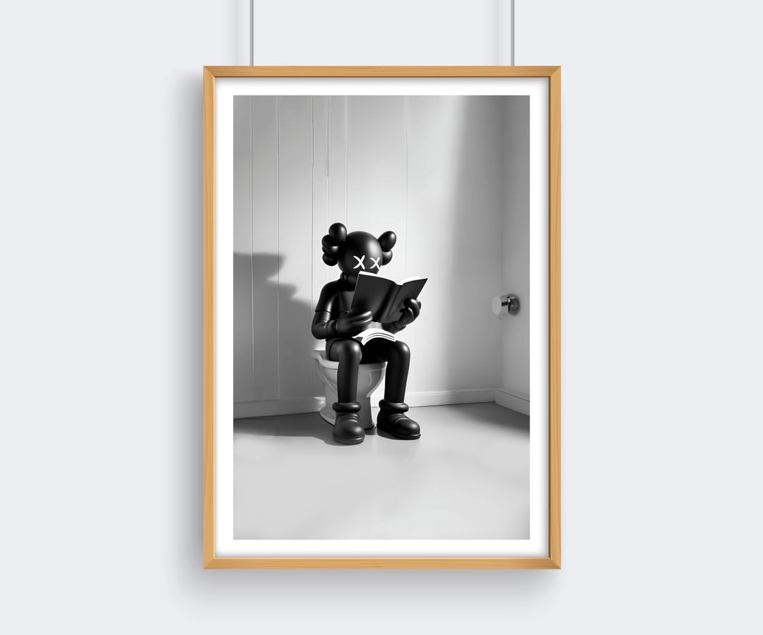 Kaws Sitting on Toilet Reading Printable Wall Art | Kaws on Toilet ...