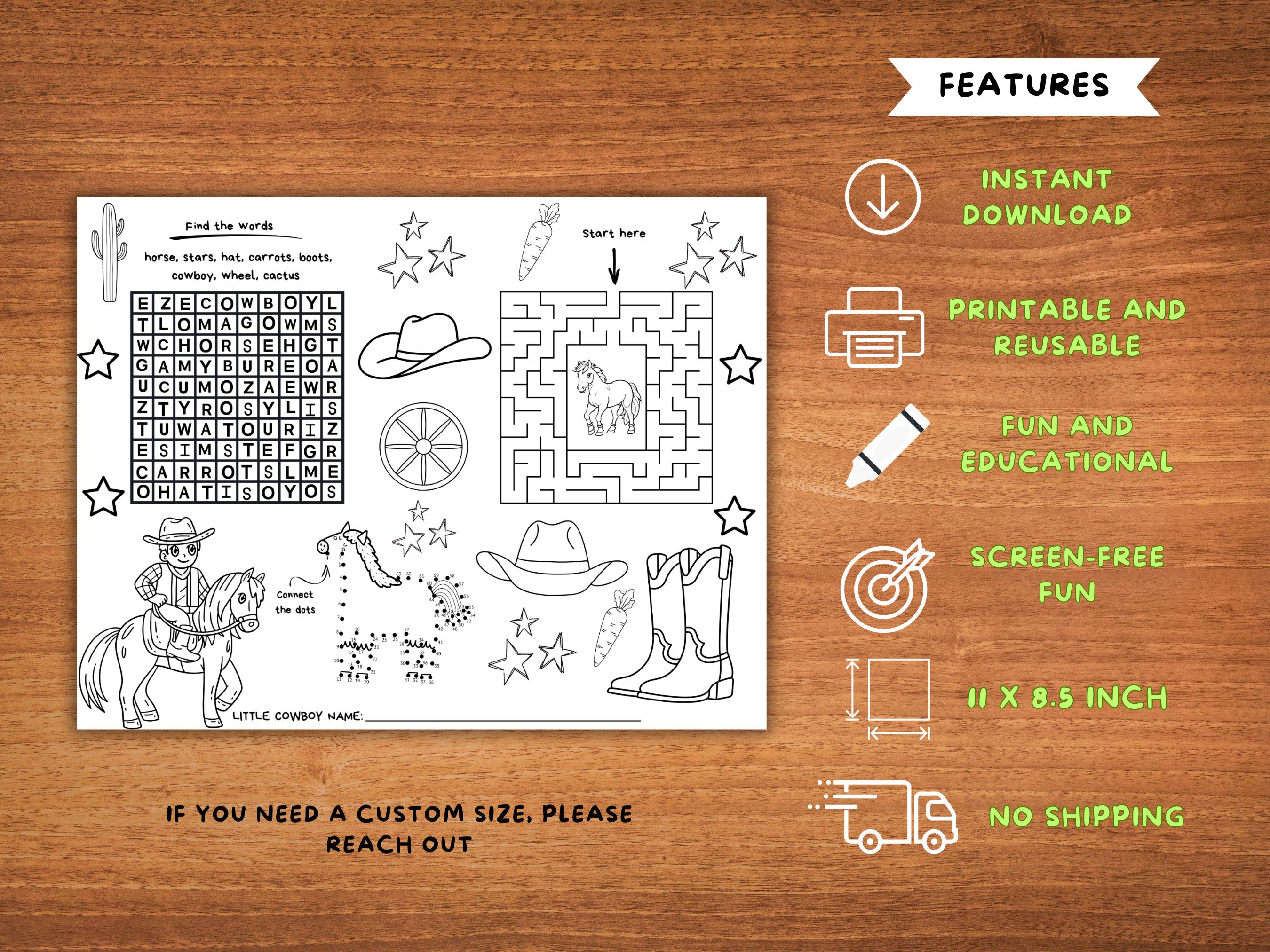 Little Cowboy Activity Sheet | Cowboy Activity Placemat | Cowboy ...