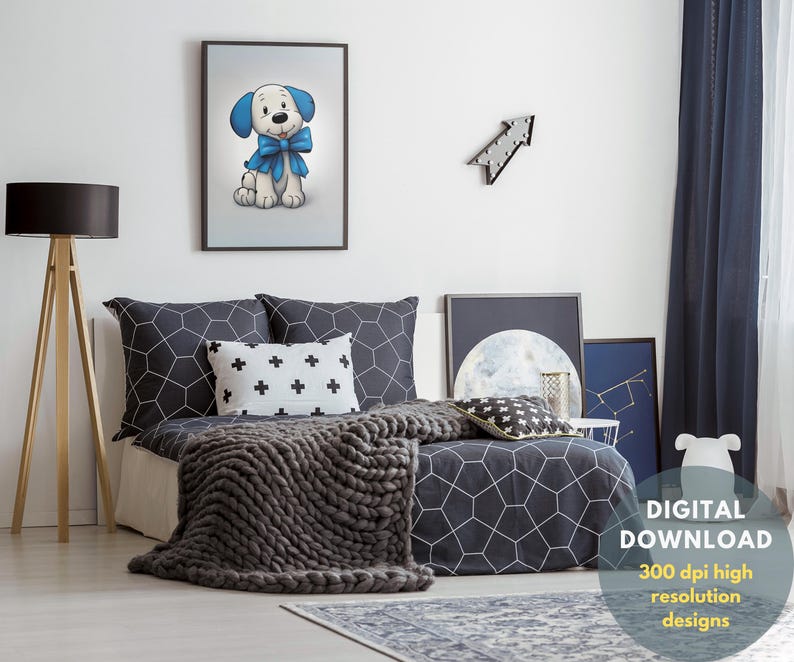 Cute Snoopy With Blue Bow Printable Wall Art nursery Poster snoopy Art ...