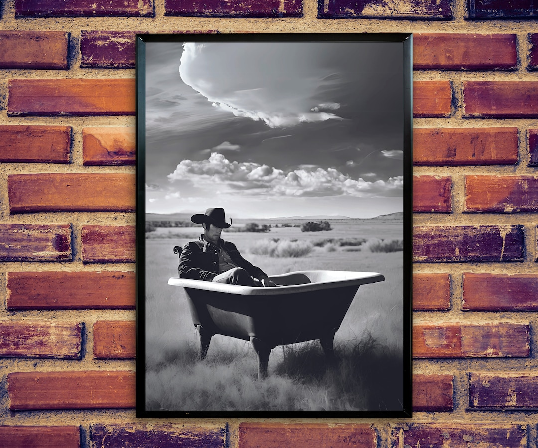Western Cowboy in Tub Printable Wall Art | Cowboy in Bathtub | Bathroom ...