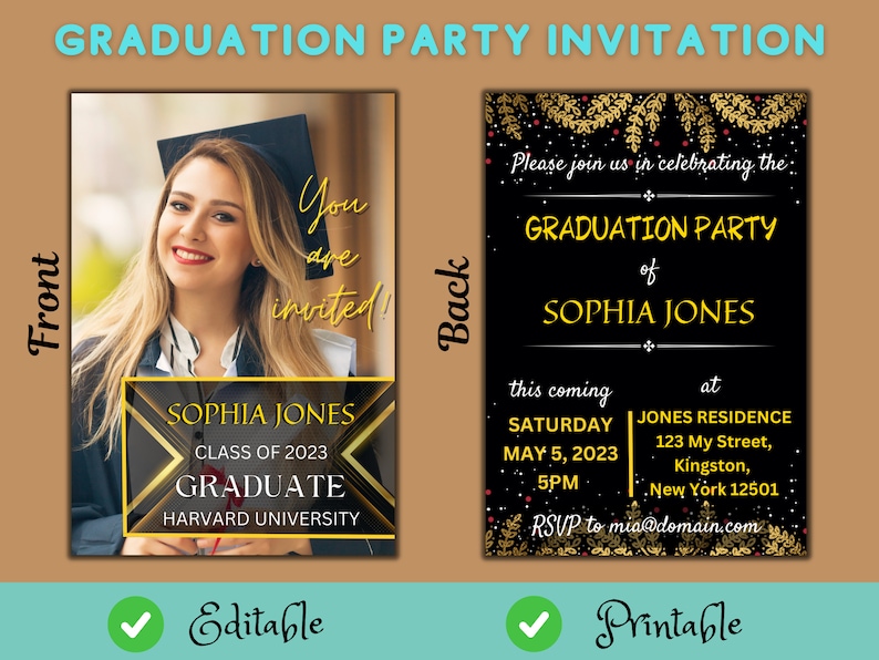 Graduation Party Invitation Template Editable Graduation Party ...
