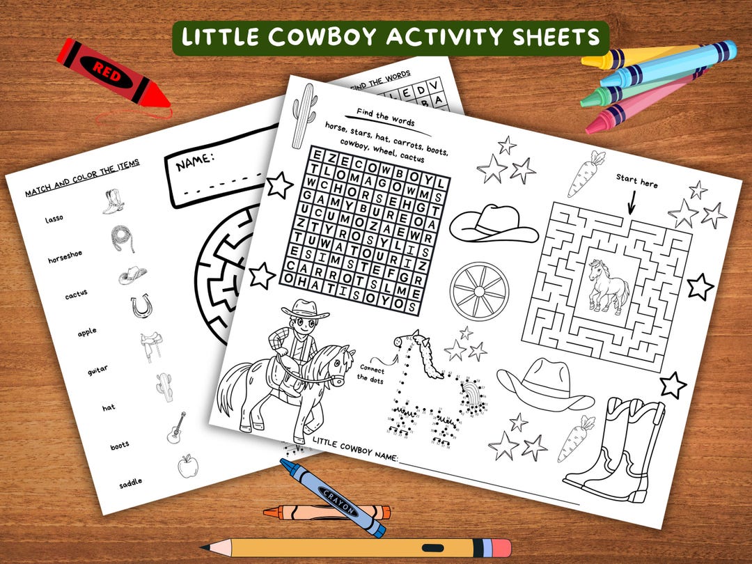 Little Cowboy Coloring Pages: Kids' Activity Sheets (2 PDF Pages ...