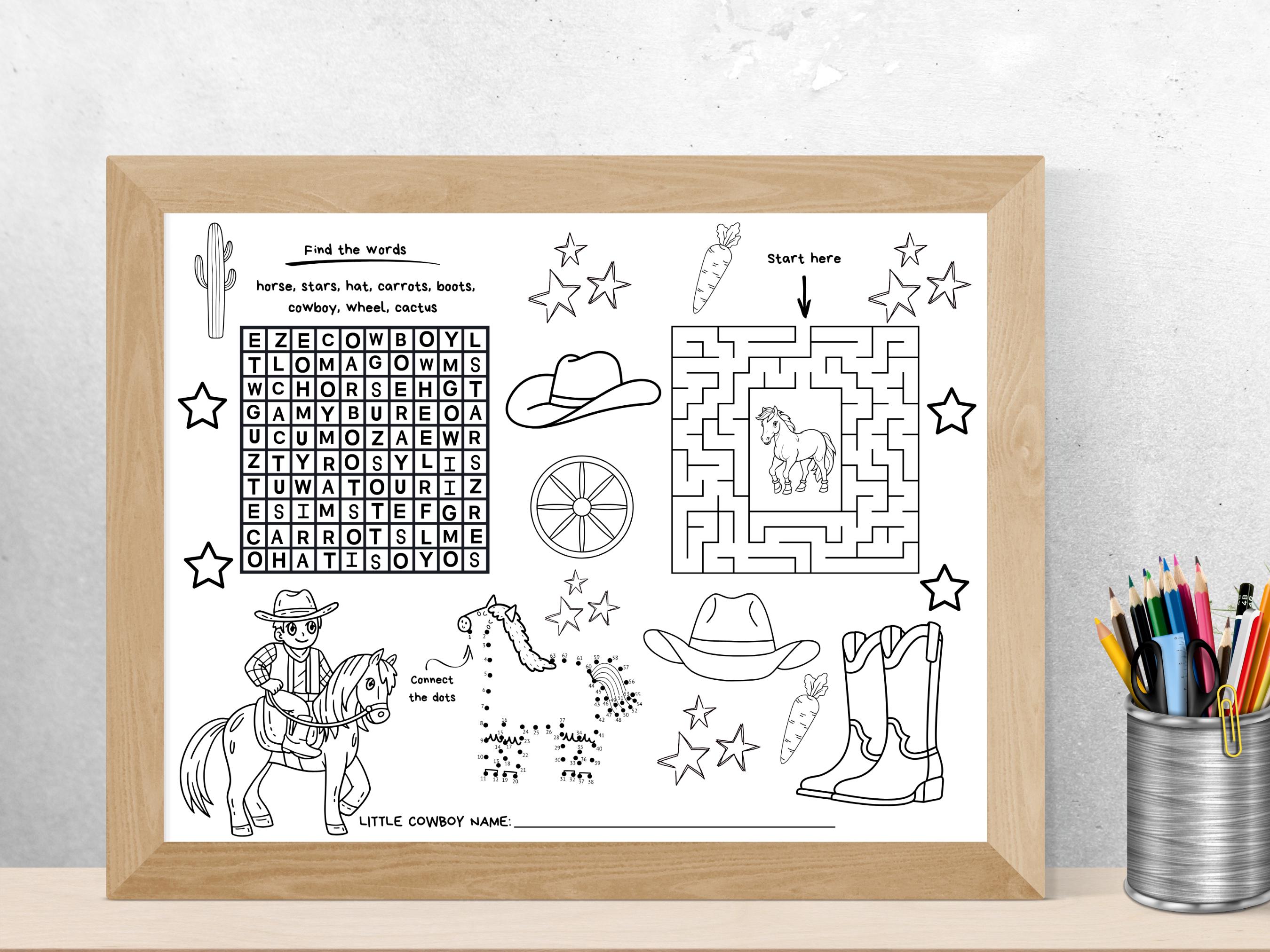 Little Cowboy Activity Sheet | Cowboy Activity Placemat | Cowboy ...