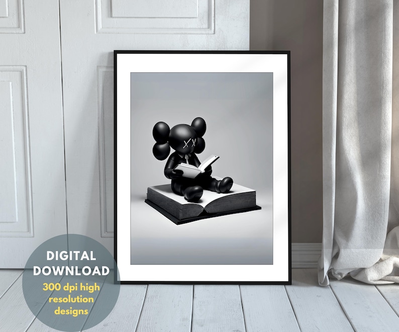 Black X-eyed Character Reading Poster – Streetwear-inspired Digital ...