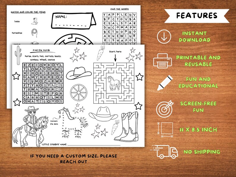 Little Cowboy Activity Sheets: Coloring Page & Party Games (2 Pages PDF ...