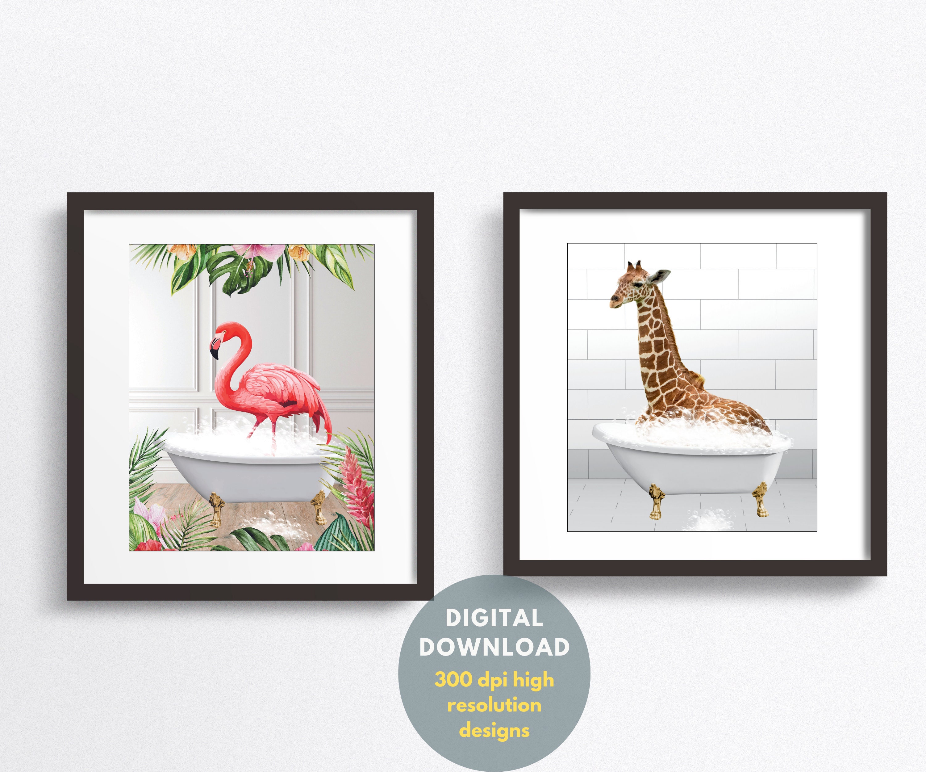 Adorable Flamingo in Tub Printable Wall Art Flamingo in Bathtub ...