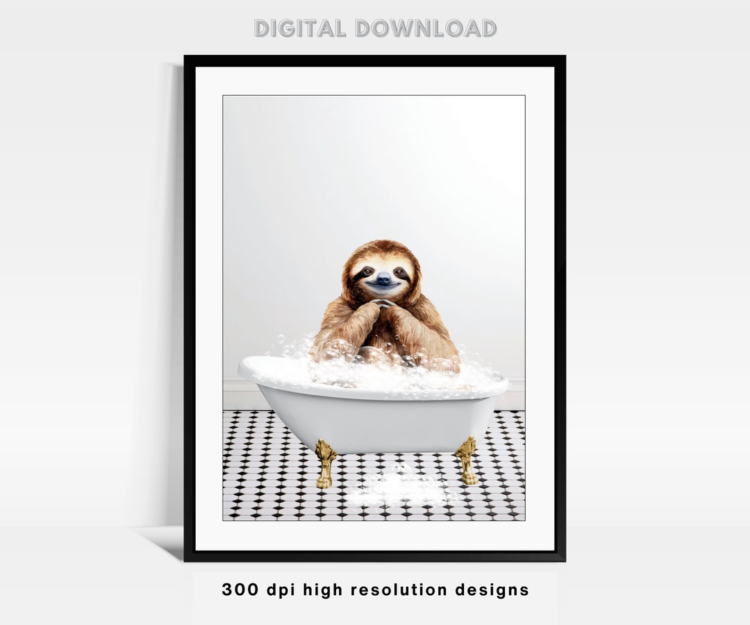 Adorable Sloth in Tub Printable Wall Art Sloth in Bathtub Sloth Art ...