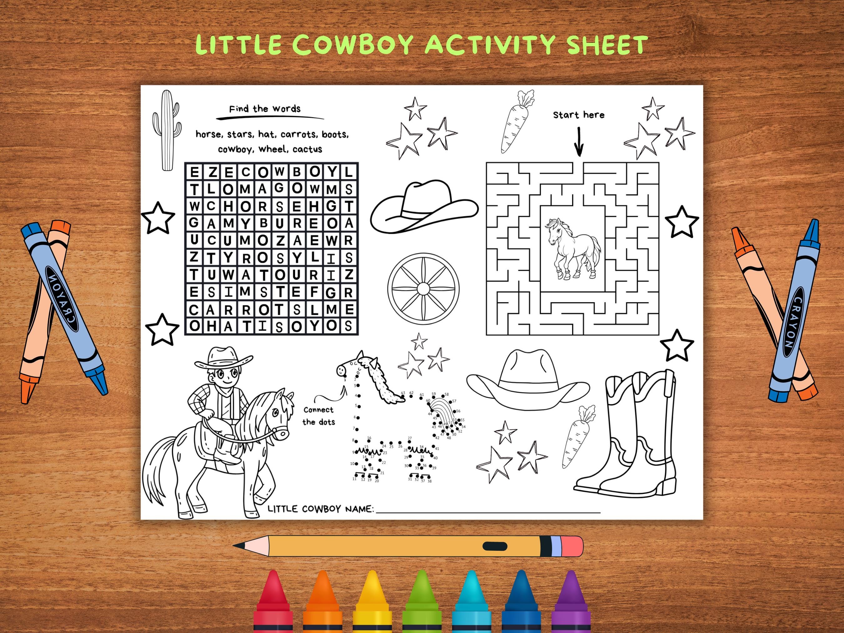 Little Cowboy Activity Sheet | Cowboy Activity Placemat | Cowboy ...