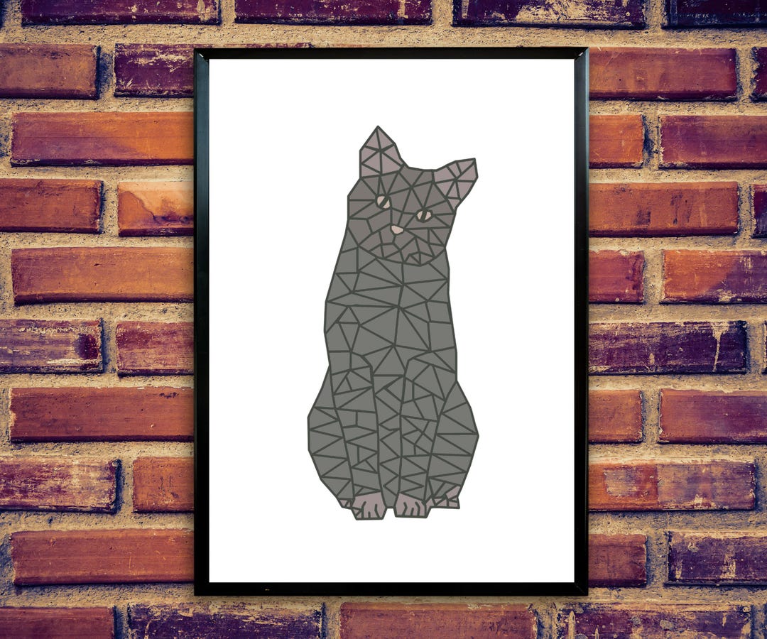 Retro Geometric Black Cat Printable Wall Art | Artful Black Cat Wall ...