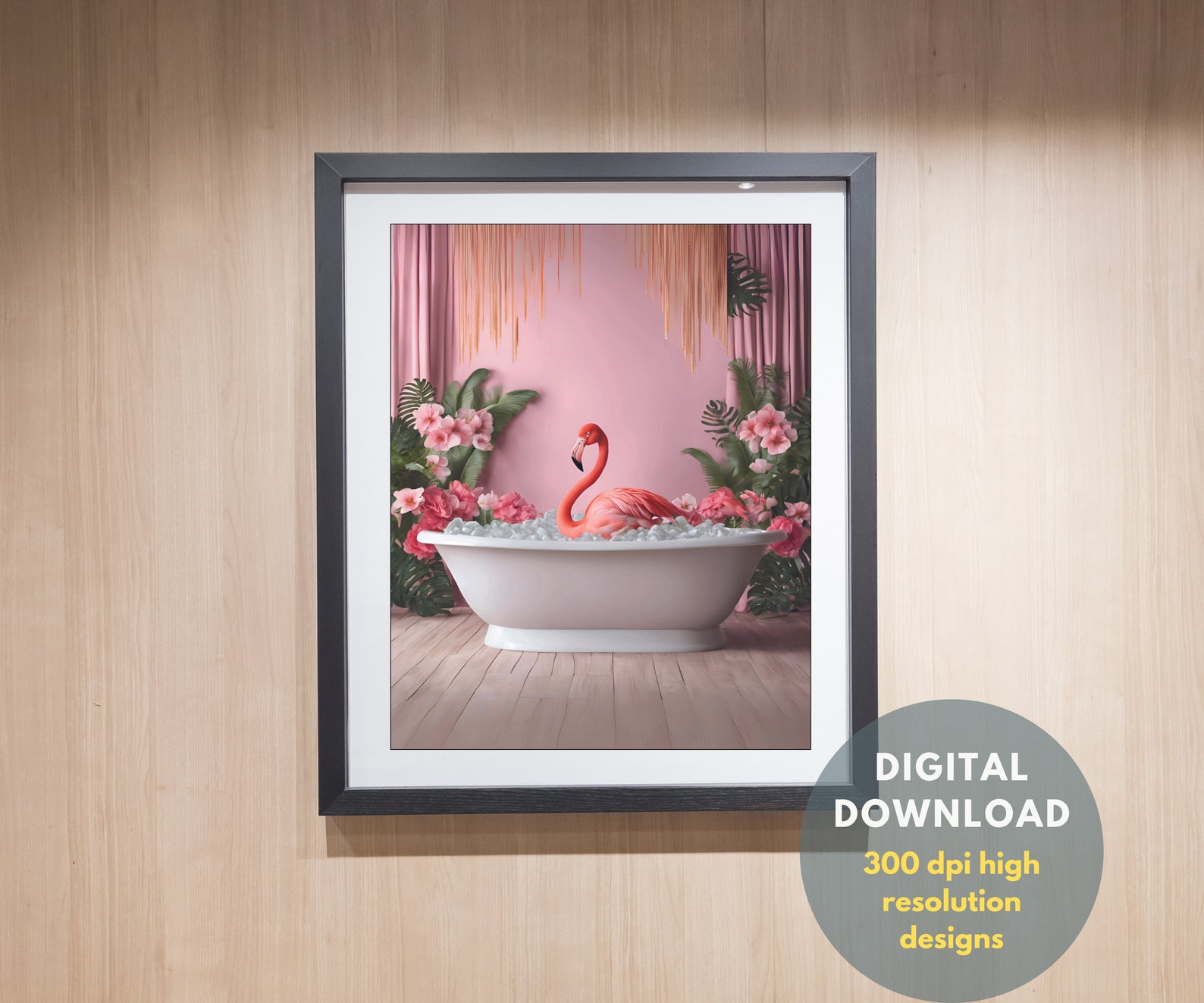 Adorable Flamingo in Tub Printable Wall Art Flamingo in Bathtub ...