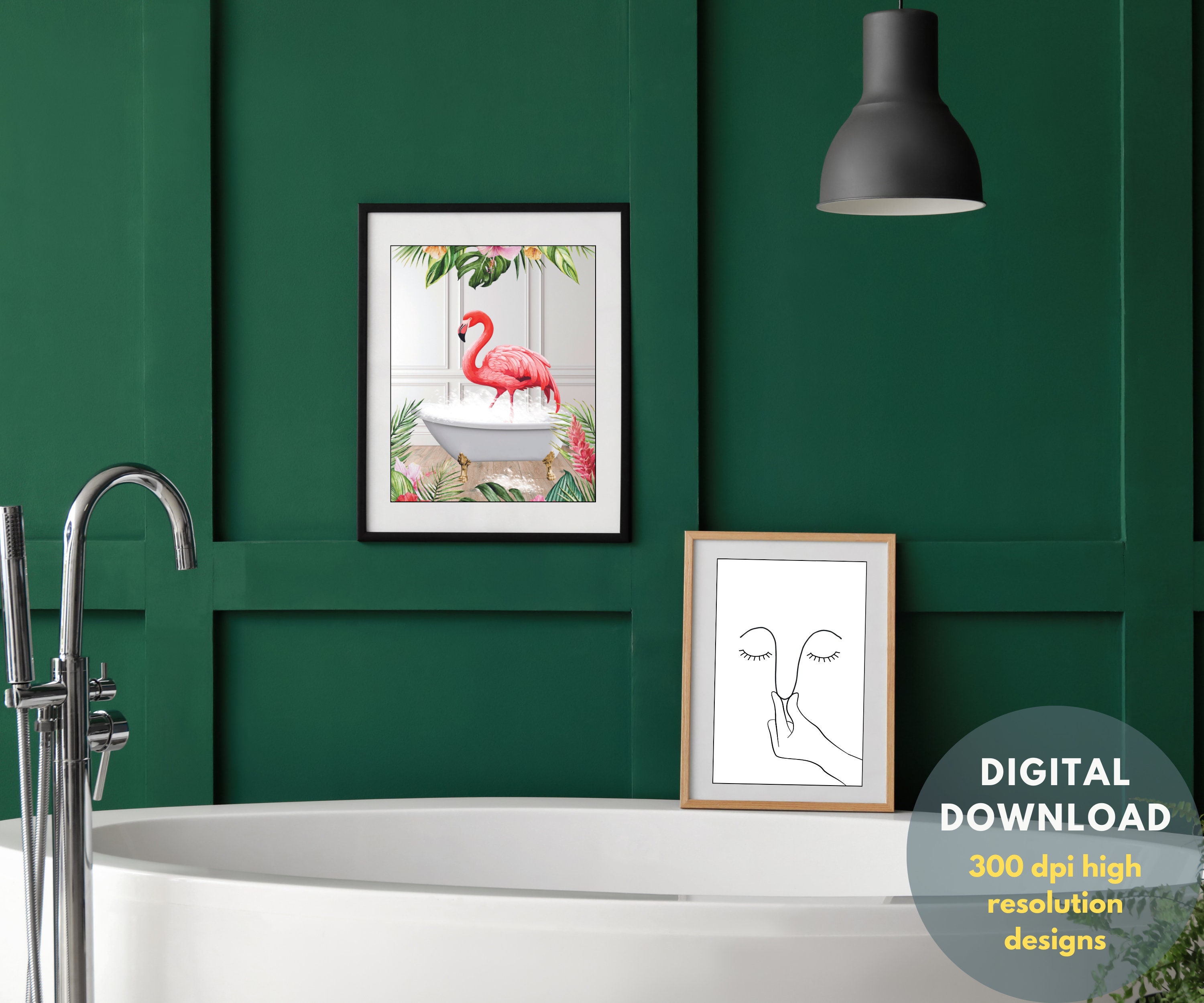 Adorable Flamingo in Tub Printable Wall Art Flamingo in Bathtub ...