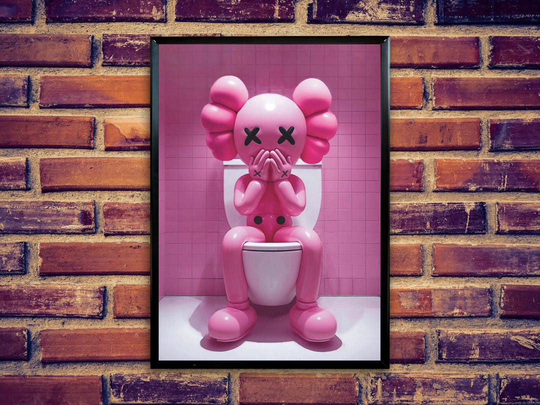 Funny Pink X-eyed Character on Toilet Printable Wall Art, Streetwear ...