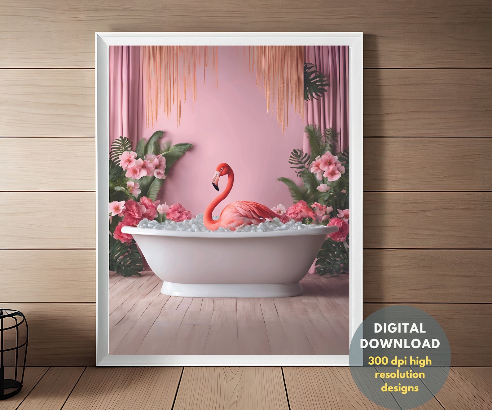 Adorable Flamingo in Tub Printable Wall Art Flamingo in Bathtub ...