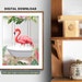 Adorable Flamingo in Tub Printable Wall Art Flamingo in Bathtub ...