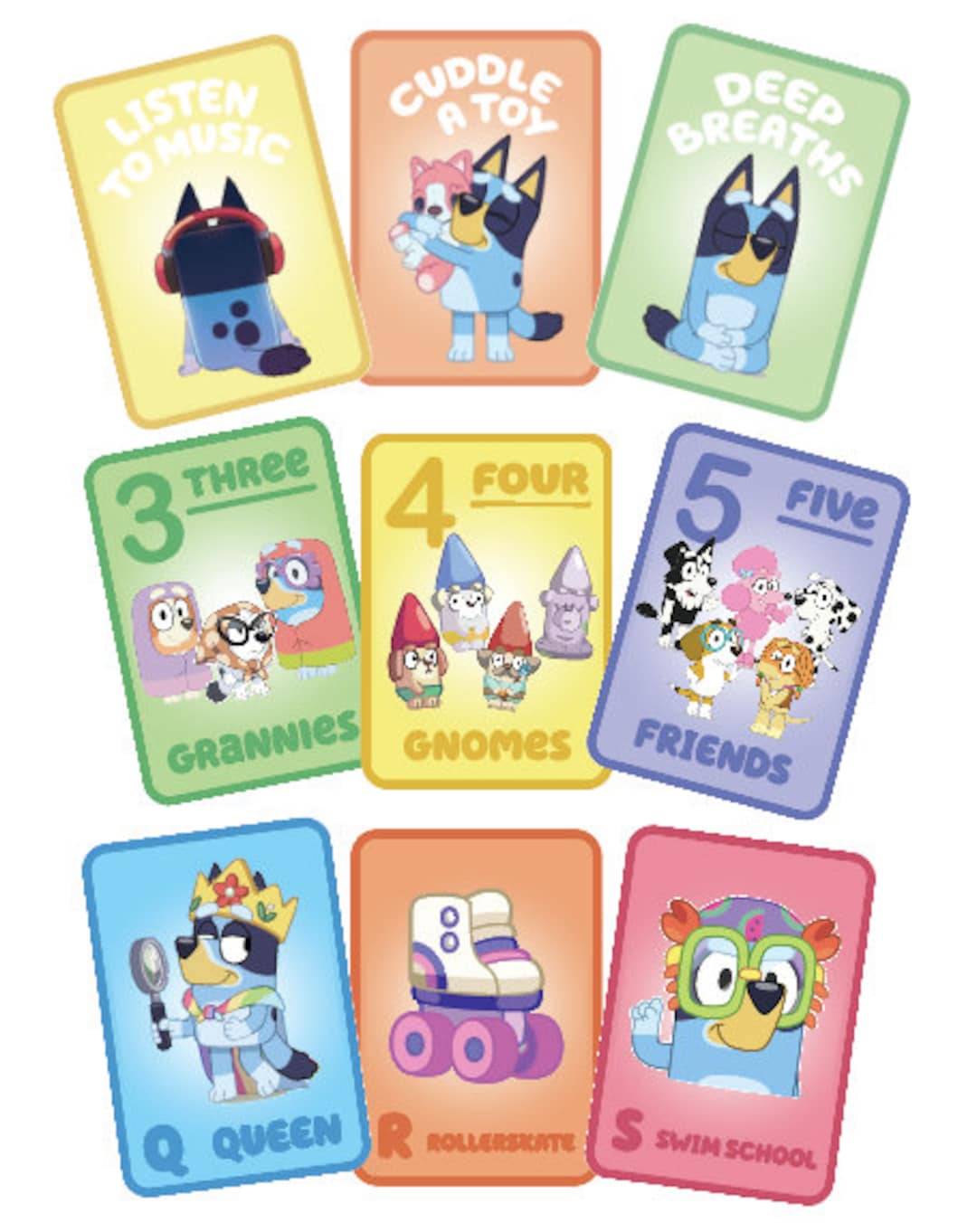 Bluey Educational Flashcards Bundle counting Numbers 1-10, Alphabet A-Z ...