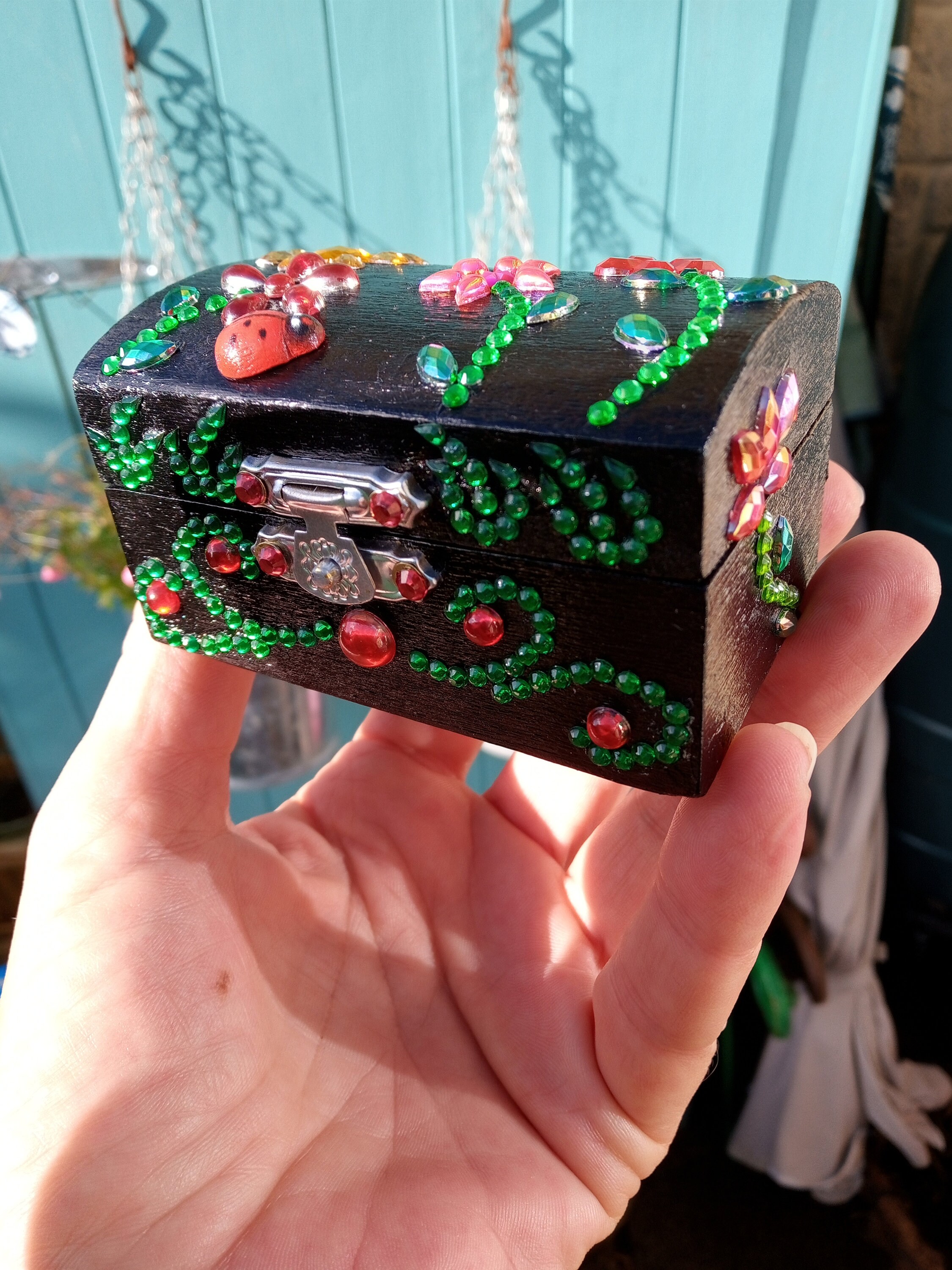 Small Wooden Trinket Jewellery Chest, Hand Decorated With Sparkly Gems ...