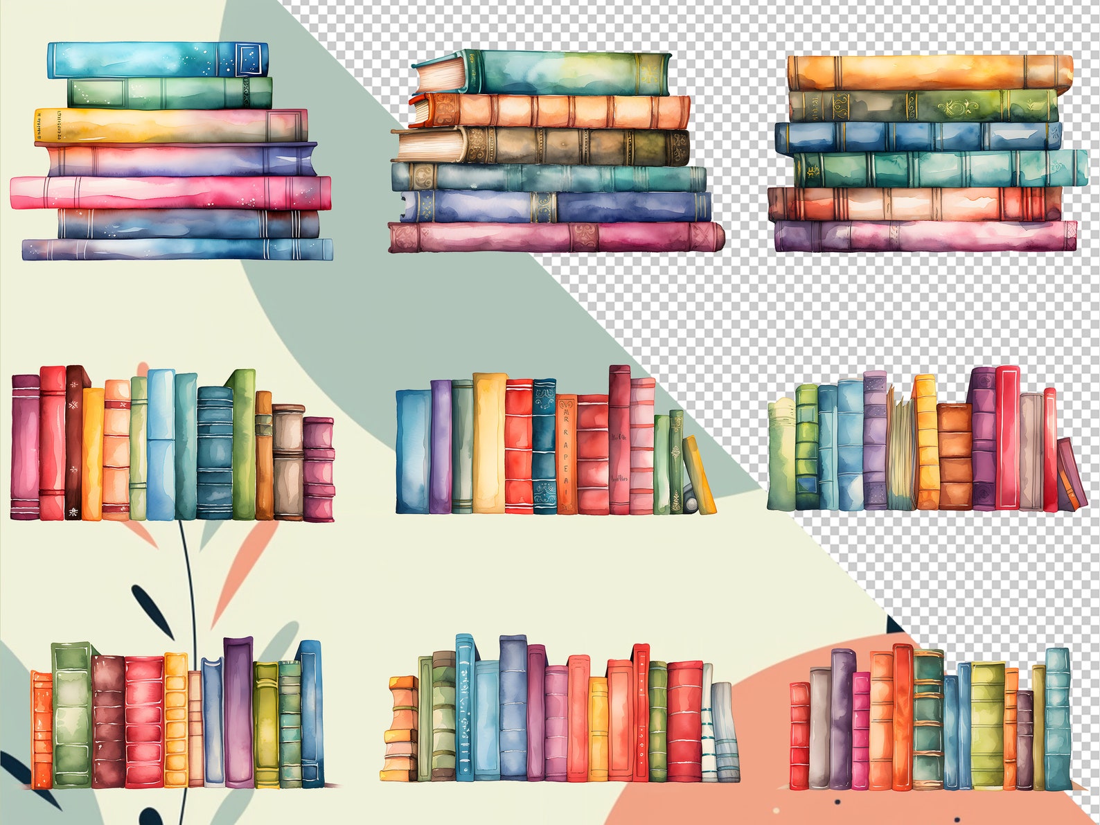 100 Printable Book Clipart Border, Stacked Old Books, Vintage ...