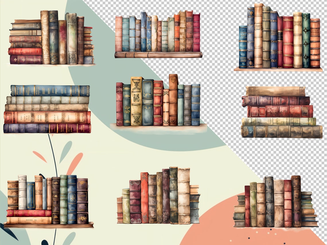100 Printable Book Clipart Border, Stacked Old Books, Vintage ...
