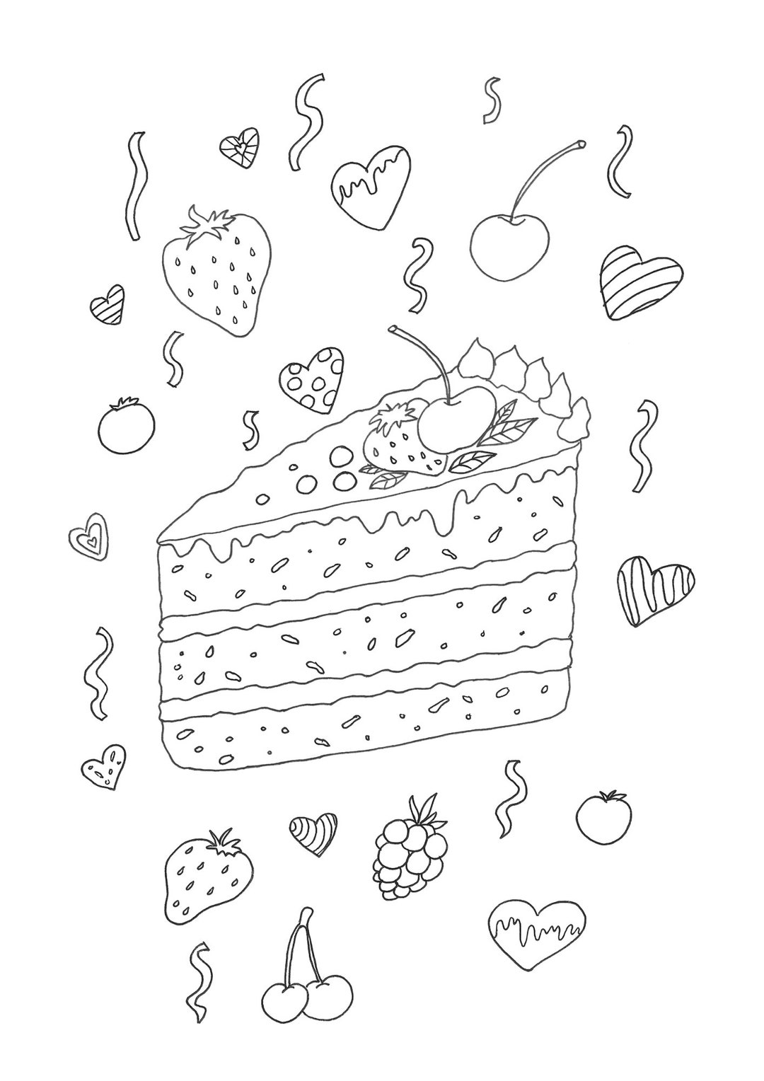 Slice of Cake Coloring Page, Slice of Cake Printable Art, Cake Drawing ...