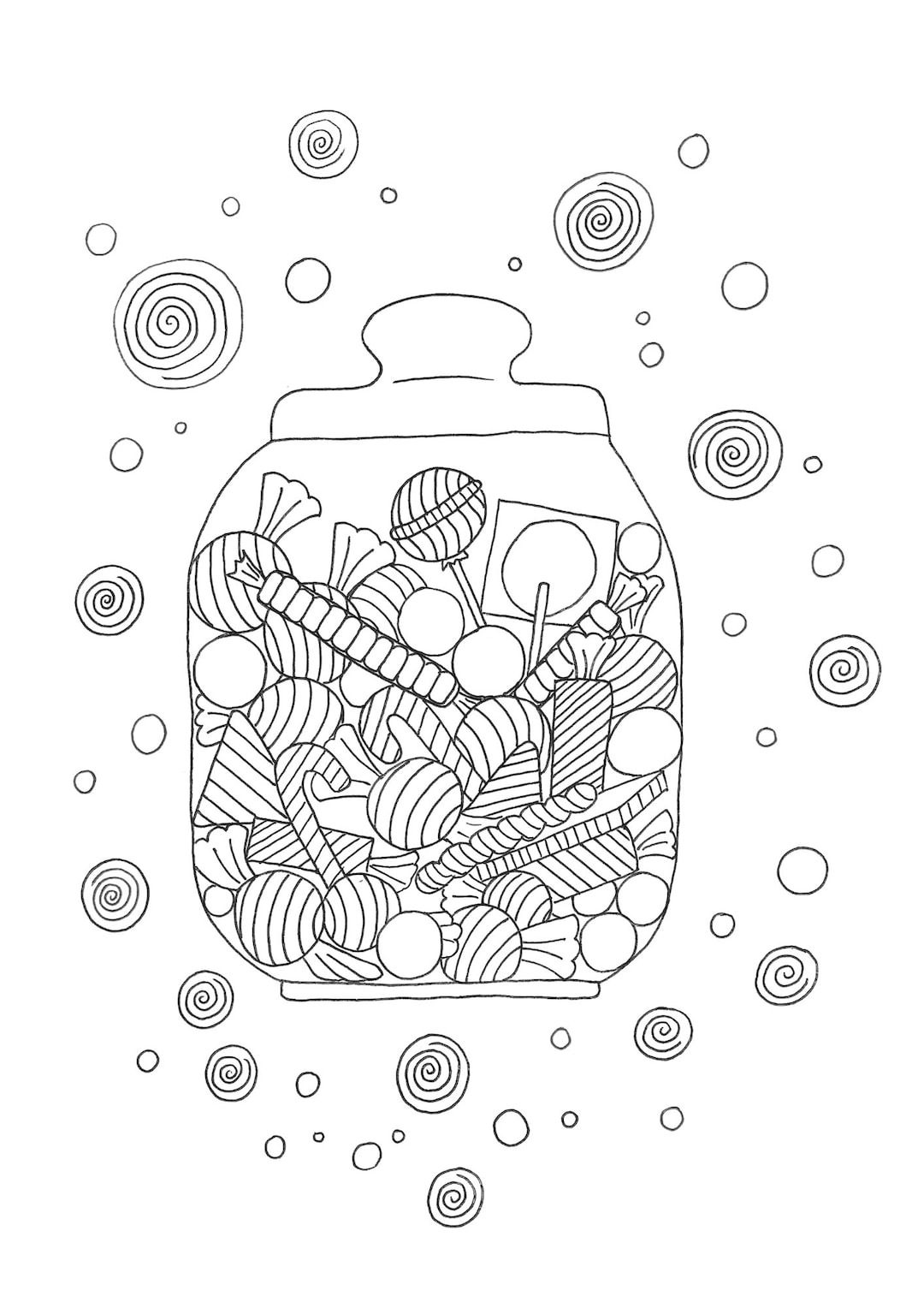 Candy Jar Coloring Page, Sweets Coloring Page, Candy in a Jar Drawing ...