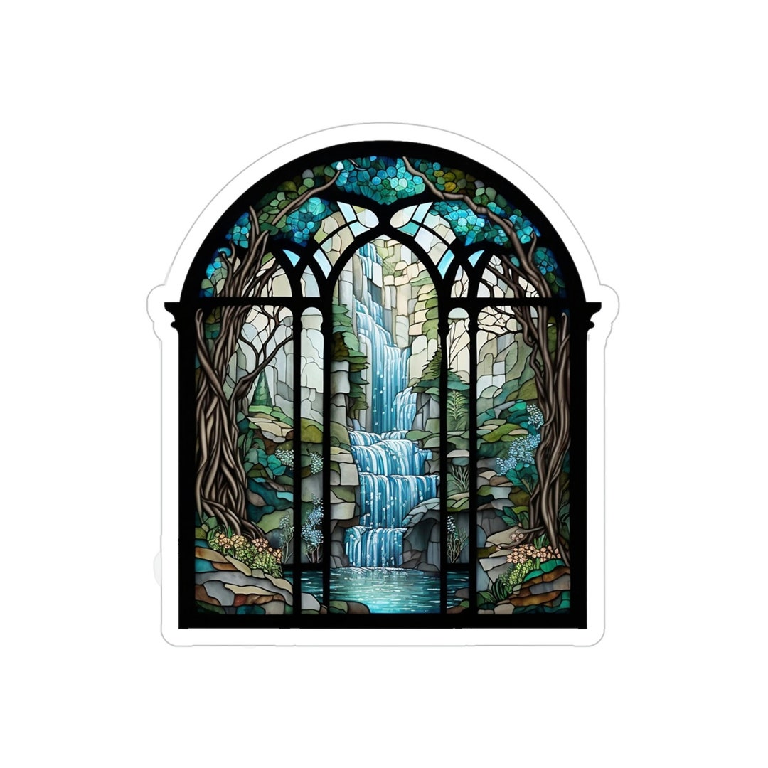 Waterfall Sticker, Nature Sticker, Stained Glass Window Sticker ...