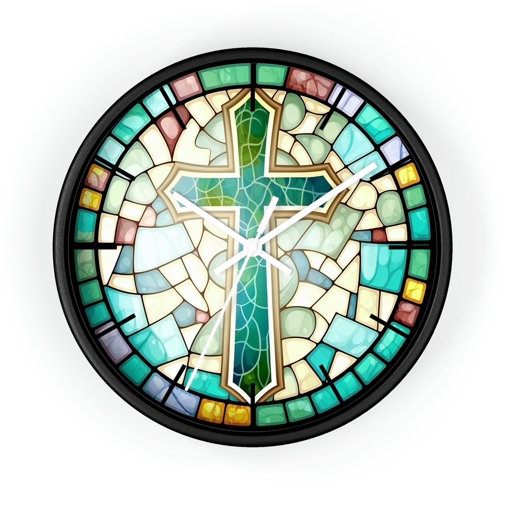 Cross Wall Clock, Stained Glass Window Design, One-of-a-kind Clock ...