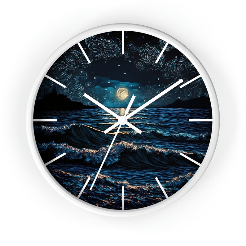 Moon Wall Clock, Ocean Clock, Silent Clock, Coastal Home Decor, Home ...