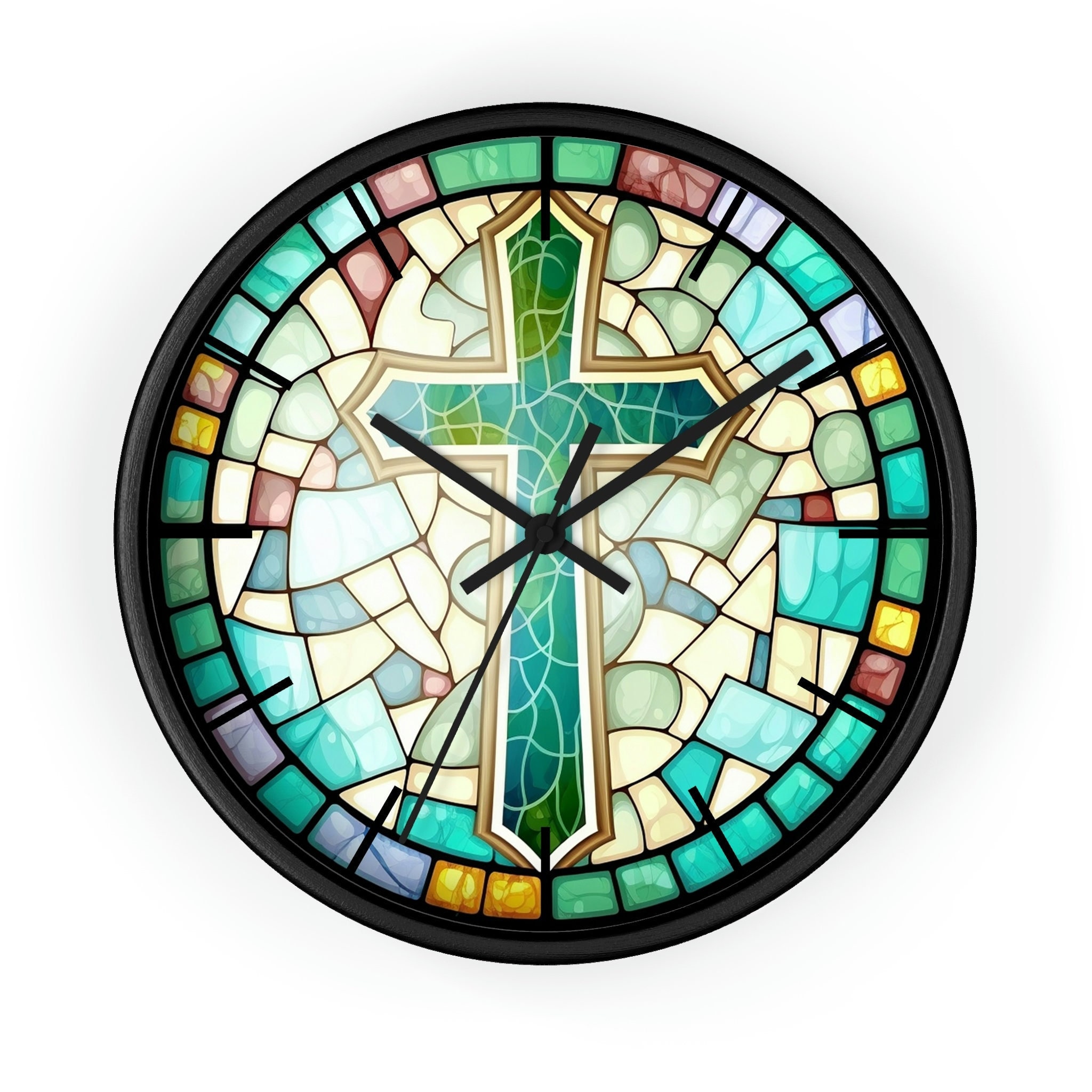 Cross Wall Clock, Stained Glass Window Design, One-of-a-kind Clock ...