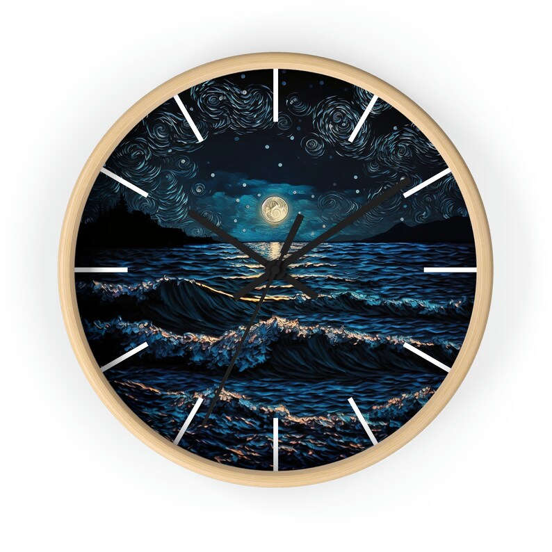Moon Wall Clock, Ocean Clock, Silent Clock, Coastal Home Decor, Home ...