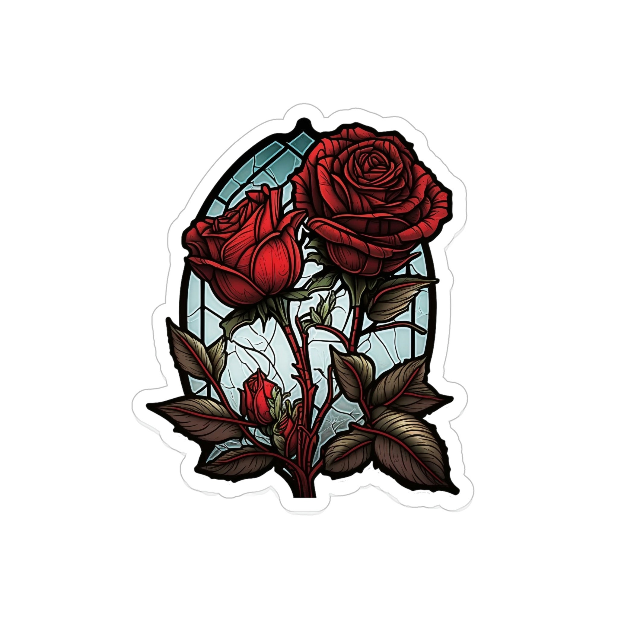 Rose Sticker, Rose Stained Glass Window Sticker, Flowers Sticker, Roses ...