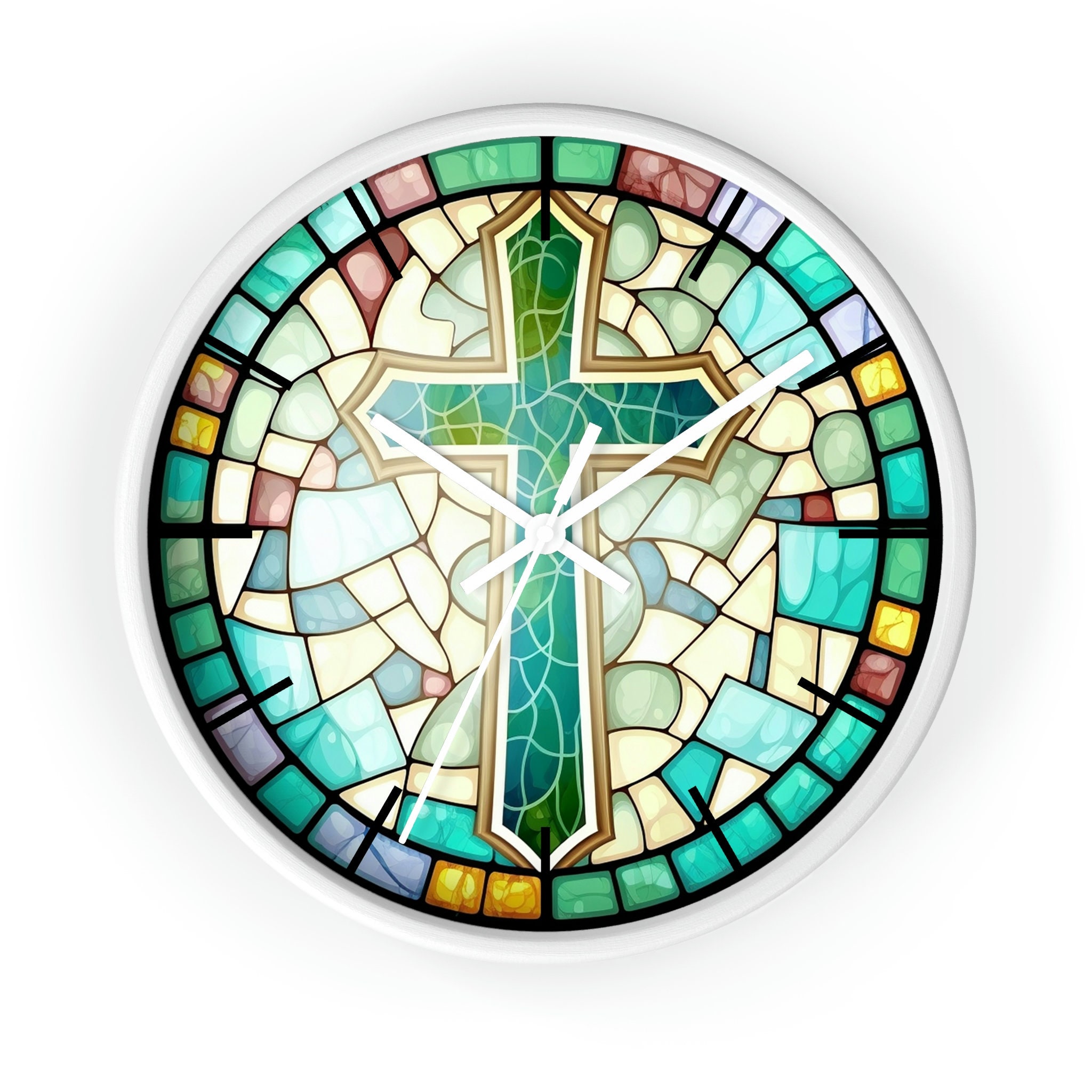 Cross Wall Clock, Stained Glass Window Design, One-of-a-kind Clock ...