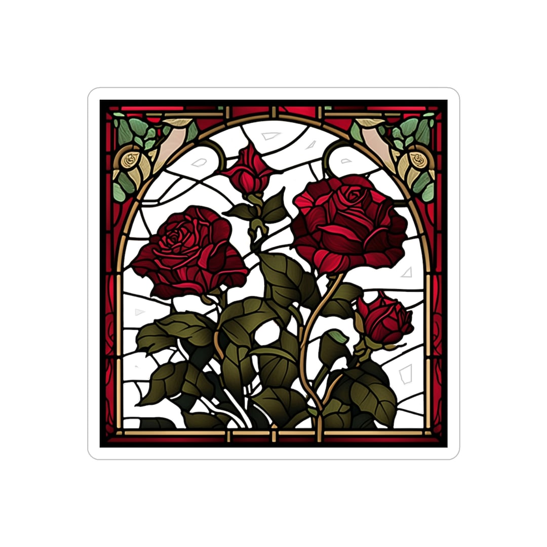 Rose Sticker, Rose Stained Glass Window Sticker, Flowers Sticker, Roses ...