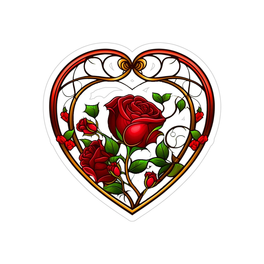 Roses in Heart Shape Sticker, Rose Stained Glass Window Vehicle Sticker ...