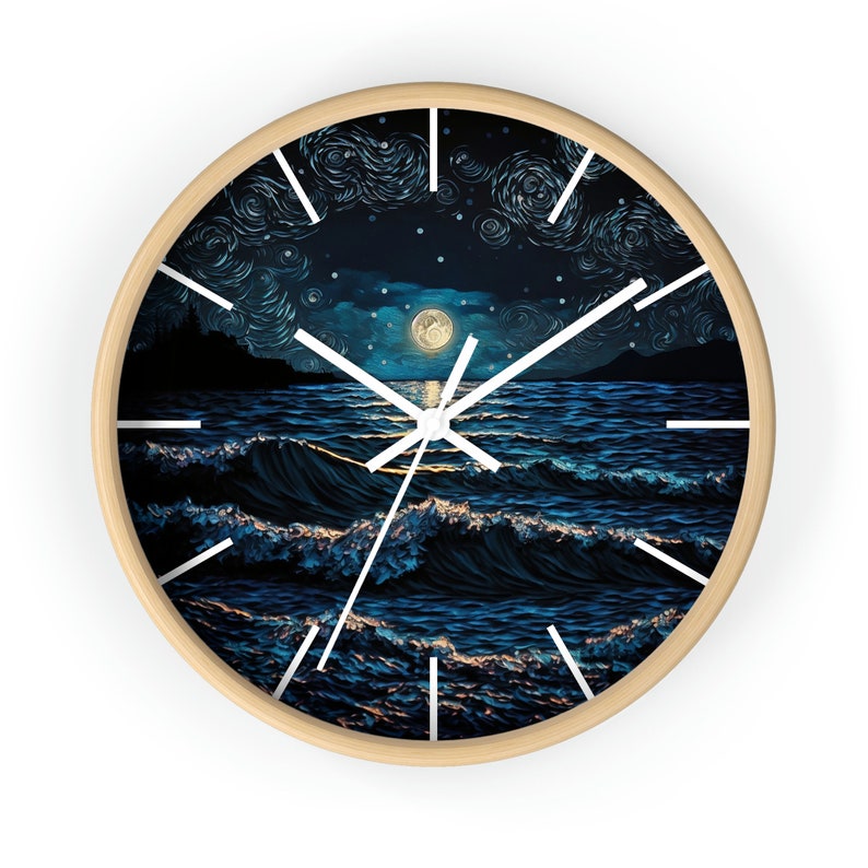 Moon Wall Clock, Ocean Clock, Silent Clock, Coastal Home Decor, Home ...
