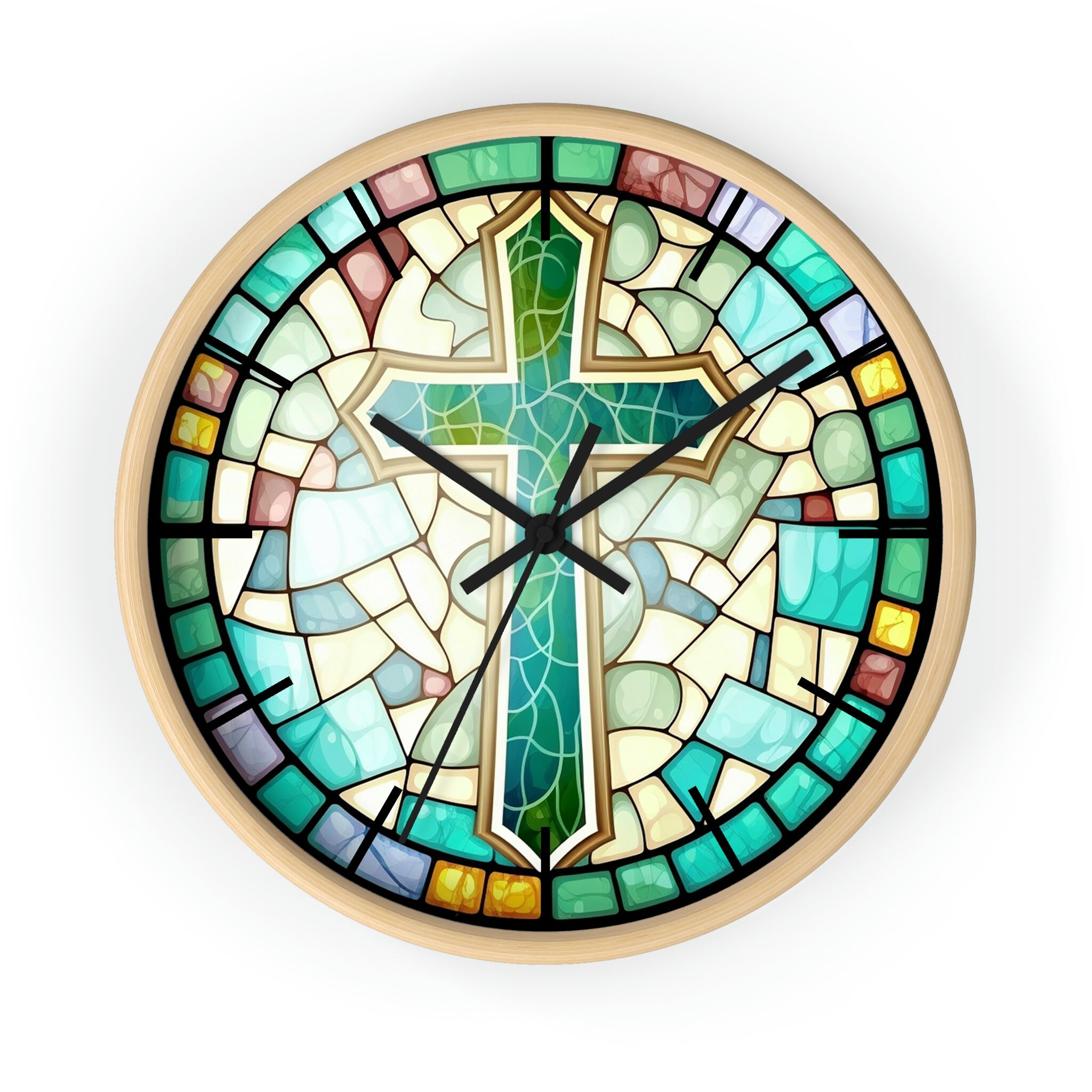 Cross Wall Clock, Stained Glass Window Design, One-of-a-kind Clock ...