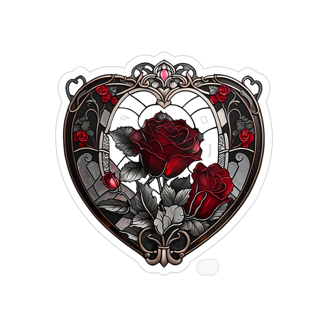 Roses in Heart Shape Sticker, Rose Stained Glass Window Vehicle Sticker ...