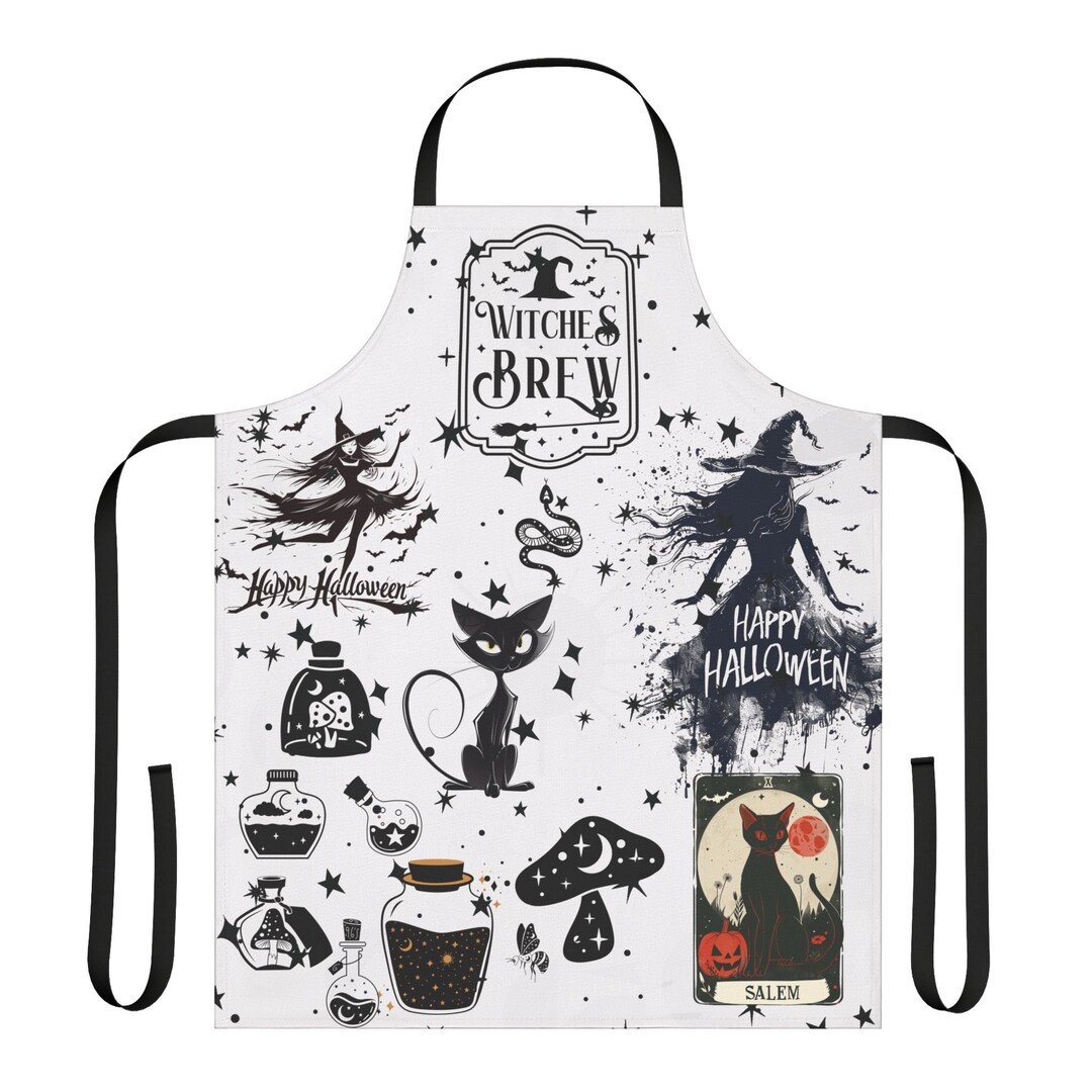 Kitchen Witch Halloween Apron, Black Cat Apron, Spooky Gothic Holiday ...
