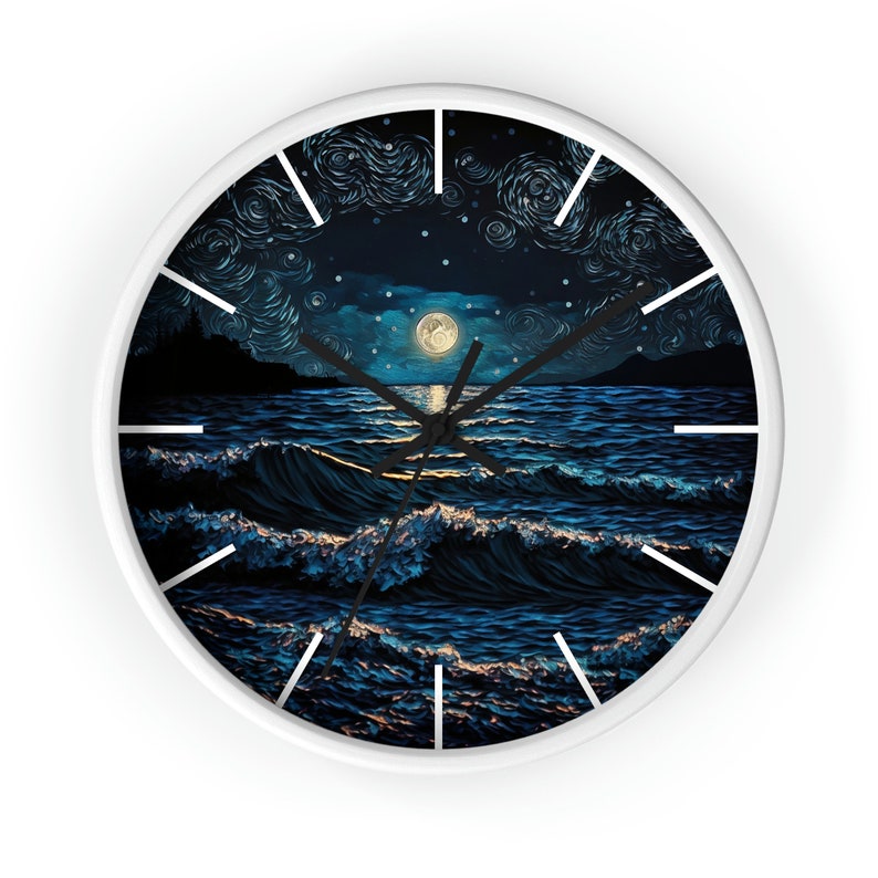 Moon Wall Clock, Ocean Clock, Silent Clock, Coastal Home Decor, Home ...