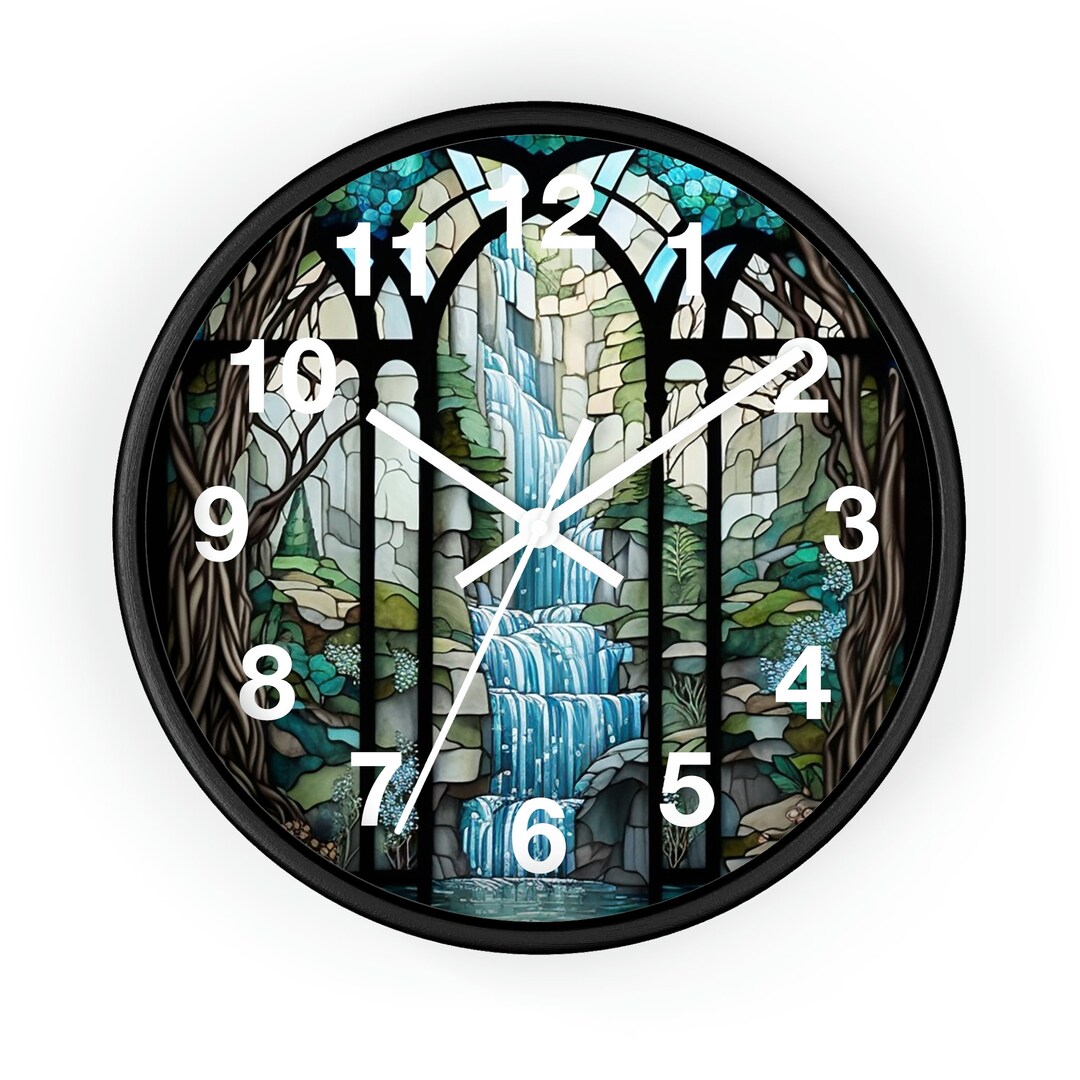 Waterfall Clock, Unique Clock Gift, Stained Glass Window Design, Home ...