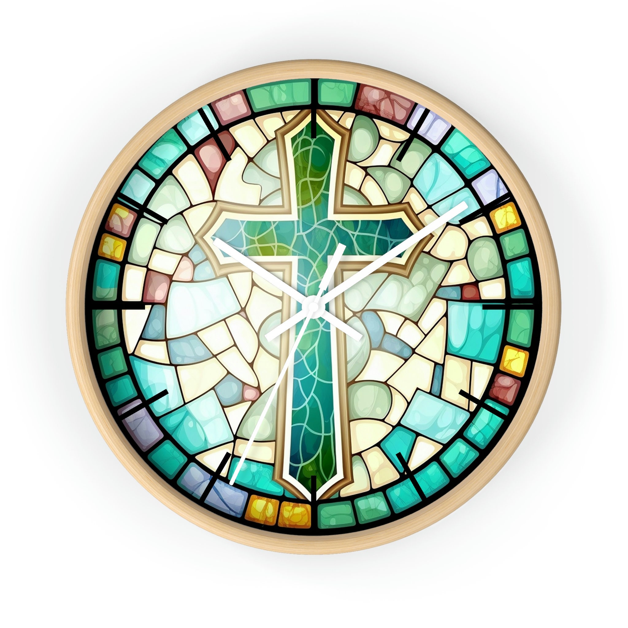 Cross Wall Clock, Stained Glass Window Design, One-of-a-kind Clock ...