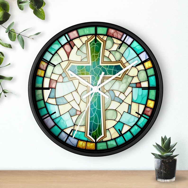 Cross Wall Clock Stained Glass Window Design One-of-a-kind - Etsy