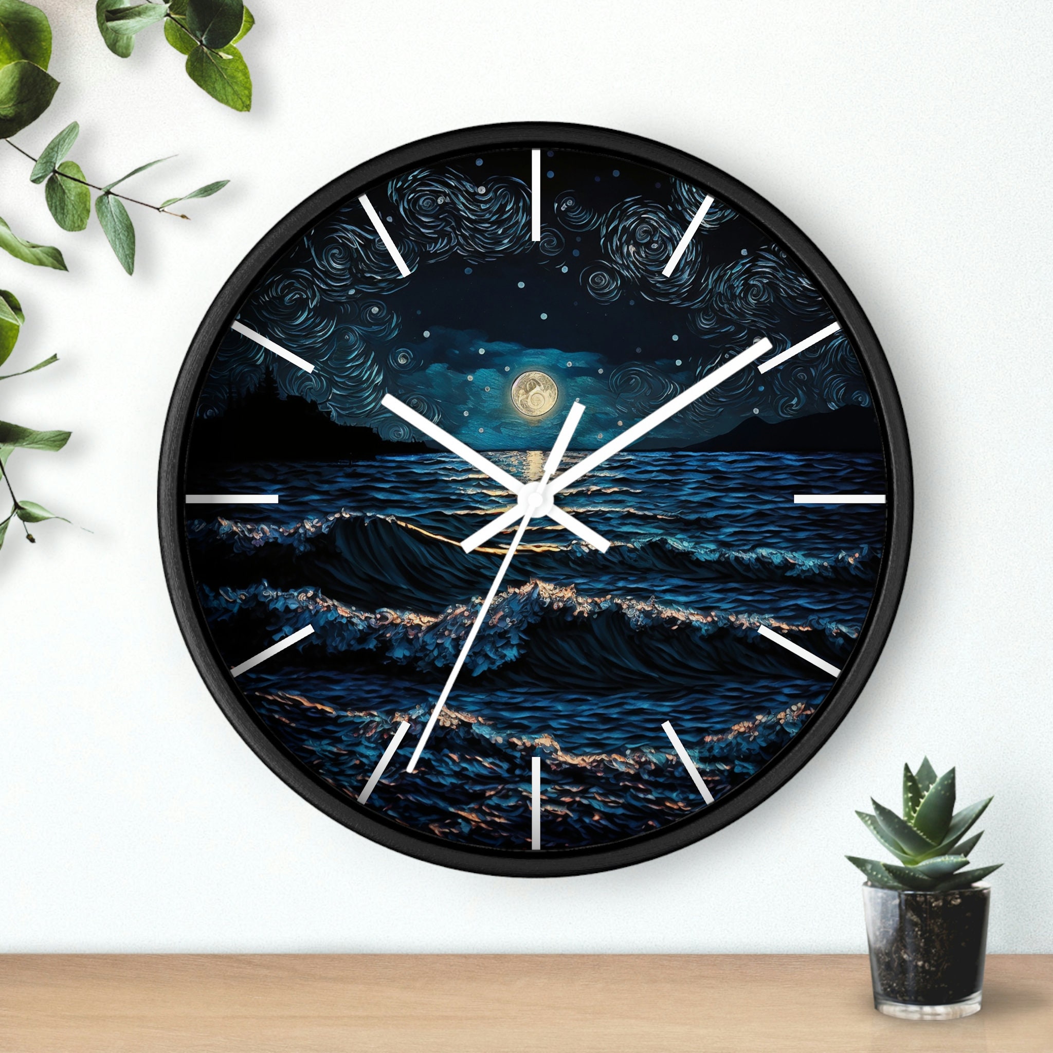 Moon Wall Clock, Ocean Clock, Silent Clock, Coastal Home Decor, Home ...
