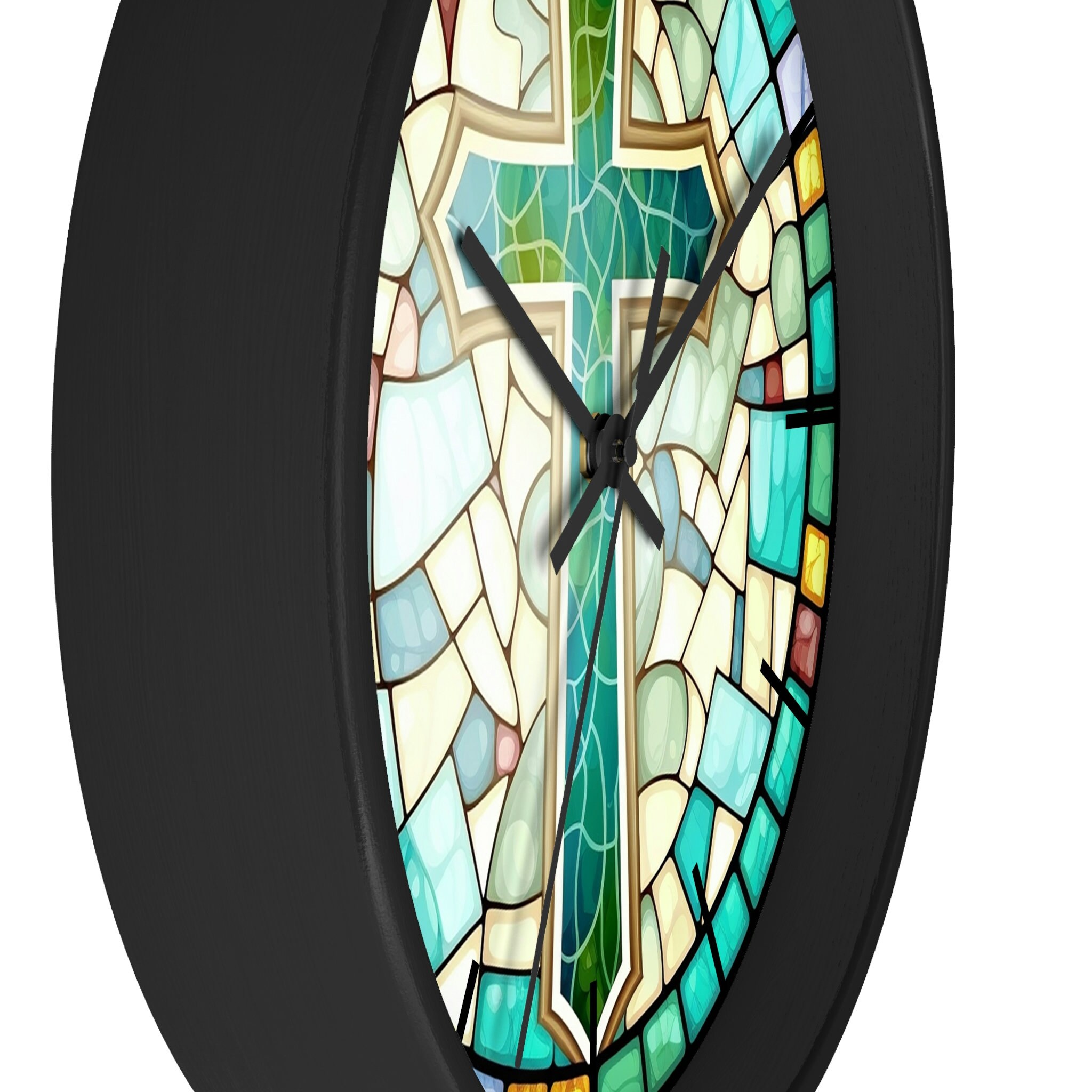 Cross Wall Clock, Stained Glass Window Design, One-of-a-kind Clock ...